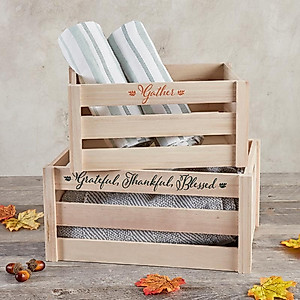 Storage Boxes - Heartfelt Collection - Set of 2 Farmhouse Style Nesting Wood Storage Crates, Small and Large, Grateful