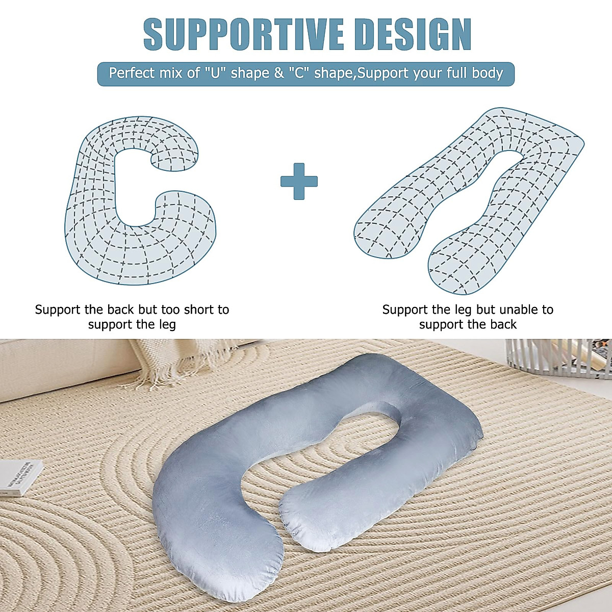 RIJINHONGMU Pregnancy Pillows, U-Shape Full Body Pillow – Grey