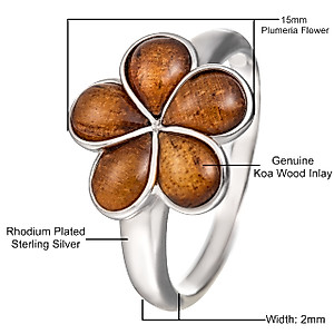 Aloha Jewelry Company Sterling Silver Koa Wood Plumeria Wedding Band Promise Ring (8)