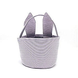 Easter Basket Seersucker Egg Hunt Bunny Baskets for Kids Children,Easter Egg Hunt Bucket Bunny Ear Egg Hunting Candy Carry Basket Party Gifts (Purple)