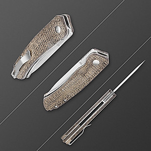 Kizer Agressor EDC Knife, 2.99 In 154CM Steel Blade Pocket Knife Green Micarta Handle Front Flipper Tools V3629C1