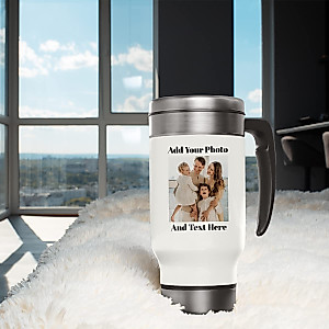 winorax Photo Mugs Personalized Picture Travel Mugs With Handle Stainless Steel 14oz Tumbler With Lid Customized Text Name Logo Coffee Travel Cup Traveling Birthday Gifts For Women Men Family