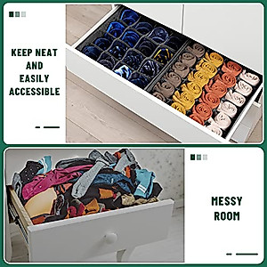 Criusia 6 Pack Sock Underwear Organizer Dividers, 128 Cell Drawer Organizers Fabric Foldable Cabinet Closet Organizers and Storage Boxes for Storing Socks, Underwear, Ties (16+24+24 Cell)