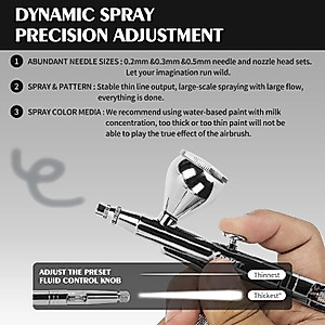 XDOVET Dual-Action Airbrush Kit Air Brush Painting Set with 0.2mm/0.3mm/0.5mm Needles,7cc/20cc/40cc Paint Cup, Air Hose for Tattoo, Makeup, Nail, Model, Art Hobby - for Pro & Beginner
