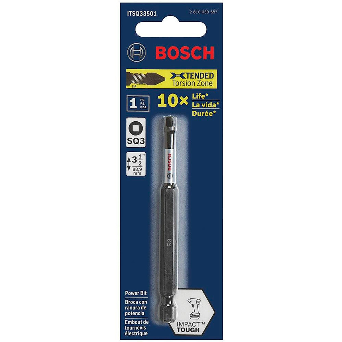 BOSCH ITSQ335B 10-Pack 3-1/2 In. Square #3 Impact Tough Screwdriving Power Bits