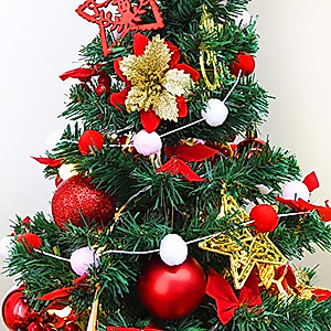 Jmkcoz Christmas Valentine's Day Felt Ball Garland Felt Banner Pom Pom Garland Decoration, 90 Pcs Pompom Balls Hanging Bunting Ornament for Mother's Day Wedding Birthday New Year Party Tree Wall Decor