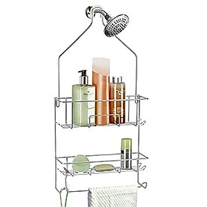 Shower Caddy over Shower Head Hanging Shower Organizer Rust Proof with 10 Razor Hooks Bathroom Shampoo Holder with Towel Rack Shower Storage Shelf-Chrome-Stainless Steel