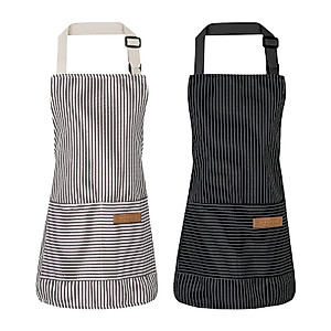 XLSXEXCL 2 Pack Stripes Kids Apron, Kids Cooking Aprons with 2 Pockets, Cute Kids Aprons for Cooking for Boys and Girls Adjustable Chef Baking Aprons Artist Apron for Cooking, Cleaning, Painting