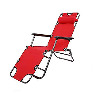 Patio Lounge Chair, Portable Folding Outdoor Patio Lounge Chairs Sun Pool Lawn Chaise with Pillow for Outdoor Camping Patio Lawn Beach (Red)