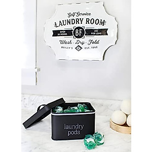 AuldHome Enamelware Laundry Pod Holder (Black), Modern Farmhouse Laundry Pod Storage Container