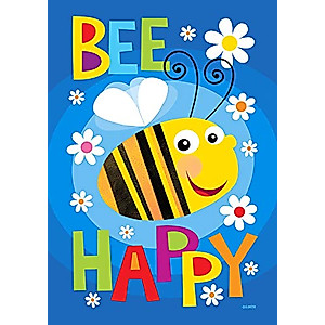 Toland Home Garden 1112312 Bee Happy Spring Flag 12x18 Inch Double Sided Spring Garden Flag for Outdoor House Positive Flag Yard Decoration