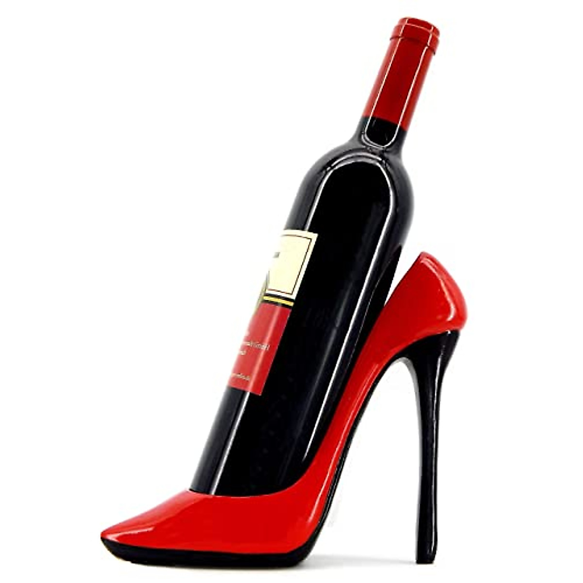 Bellaa 21381 Wine Bottle Holder Shoe Red Black High Heel Shaped Stiletto 8 Inch Tall