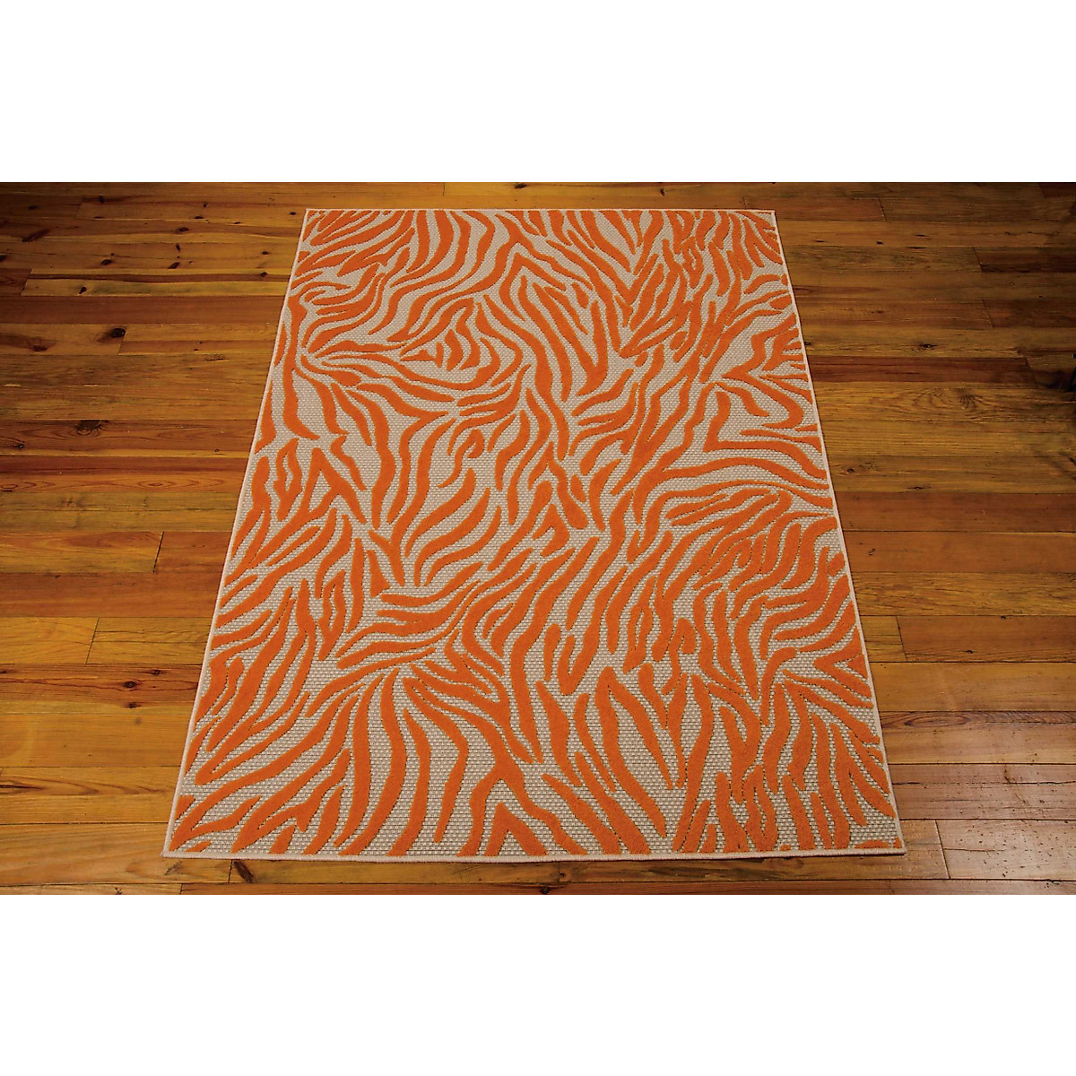 Nourison Aloha Indoor/Outdoor Orange 3'6" x 5'6" Area -Rug, Tropical, Botanical, Easy -Cleaning, Non Shedding, Bed Room, Living Room, Dining Room, Deck, Backyard, Patio (3x5)