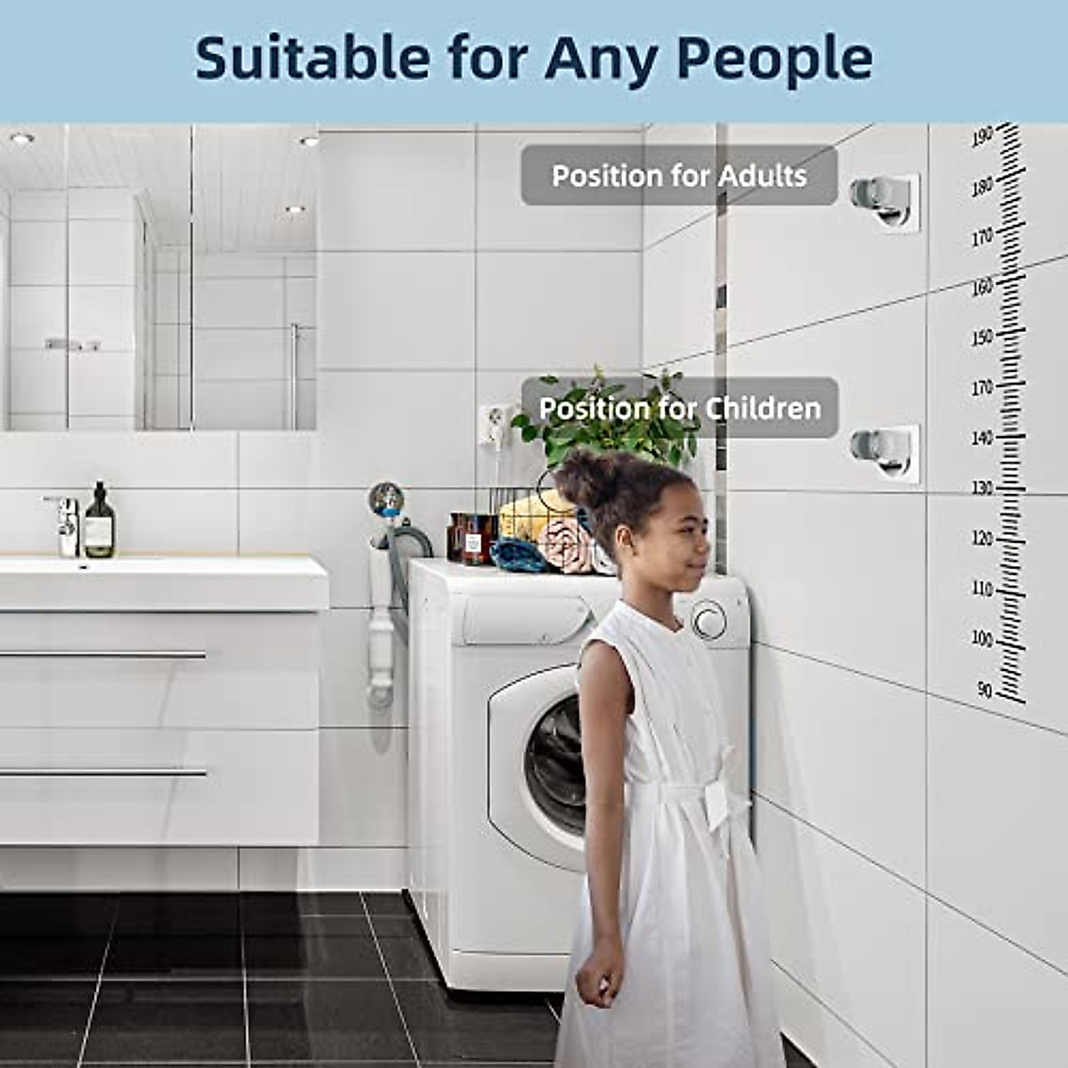 Hibbent 2 Pack Shower Head Holder, Strong Adhesive and Waterproof Handheld Shower Holder, Shower Head Bracket, Height Adjustable Shower Wand Holder, Wall Mount, No Drilling, Chrome Finish