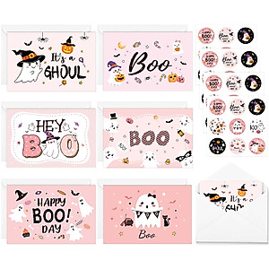 Kavoc 36Pcs Halloween Ghost Thank You Cards with Envelopes Pink Boo Ghost Pumpkin Pattern Greeting Cards for Baby Shower Halloween Party Invitation Supplies