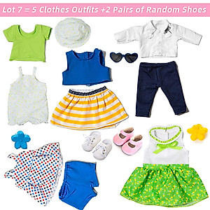 XFEYUE American 18 Inch Doll Clothes and Accessories 5 Sets Doll Clothes Dress Outfits + 2 Random Style Shoes for 18 Inch Doll Clothes