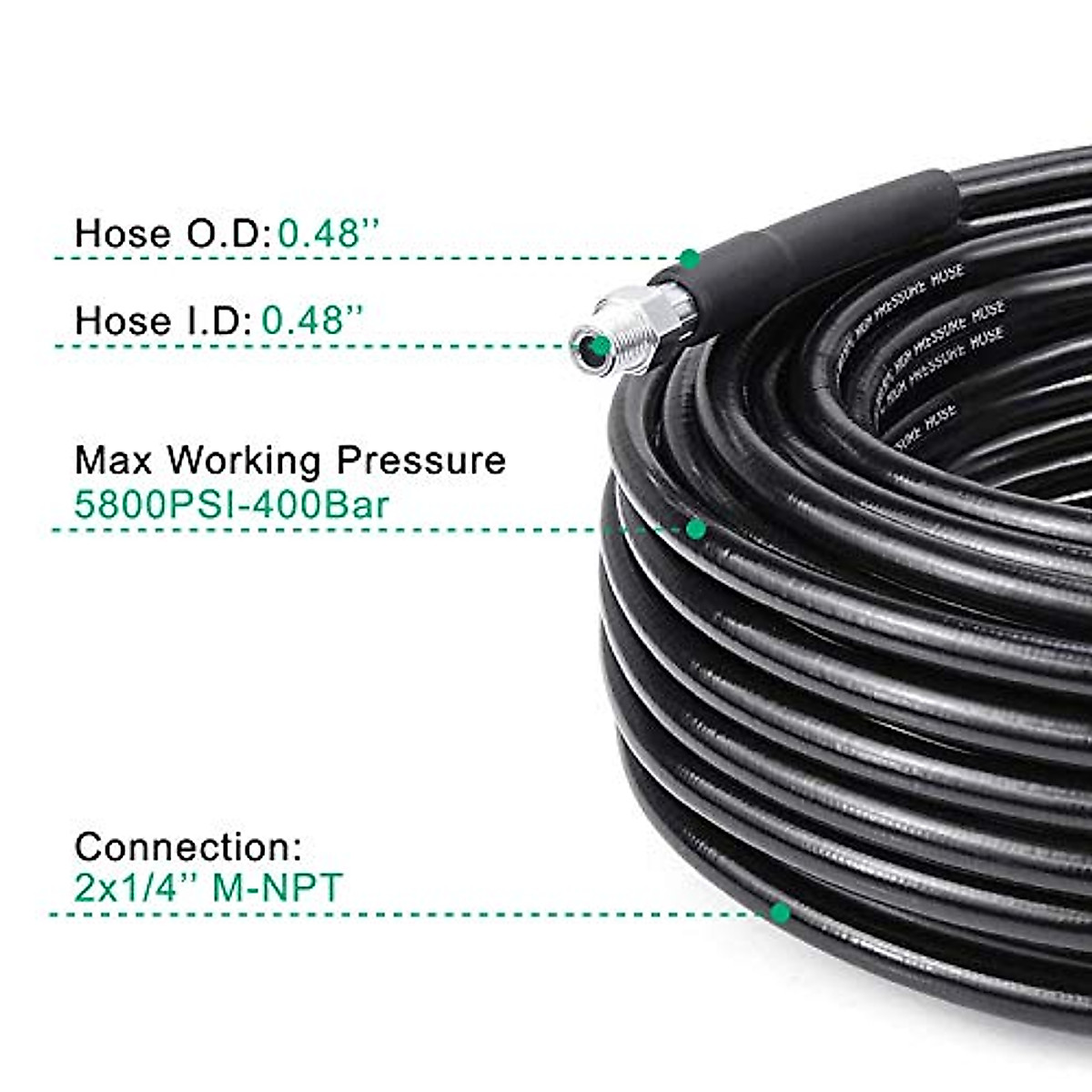 Selkie Pressure Washer Sewer Jetter Kit - 100Ft Hydro Drain Jetter Cleaner Hose, Corner, Rotating and Button Nose Sewer Jetting Nozzle Waterproof Tape,Orifice 4.0 4.5,1/4 Inch NPT,5800 PSI
