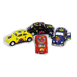 Diecast Cars-Set of 4 Cars: 5 VW Happy Flower Classic Beetle 1/32 Scale, Pull Back n Go Action. by Kinsmart