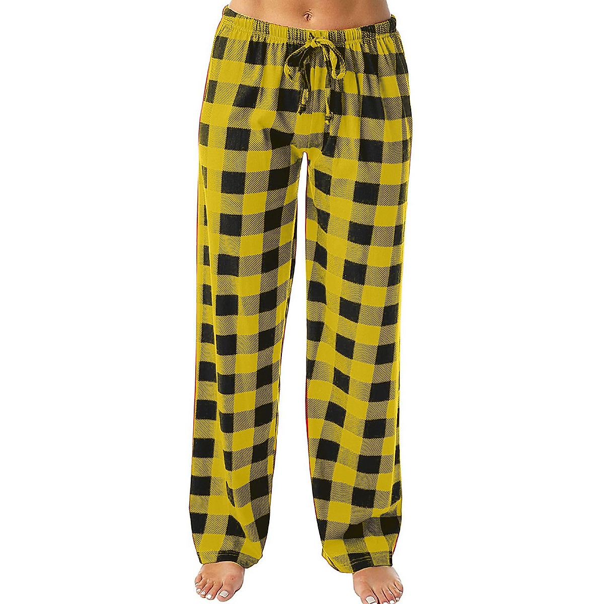 Yellow XL Wide Leg Cotton Pants for Women with Pockets Baggy Boho Pants Elastic Waistband Soft Pajamas Fall Winter Bufflo Plaid Women's Leggings Plus Size Fall Boho Flower Bottoms