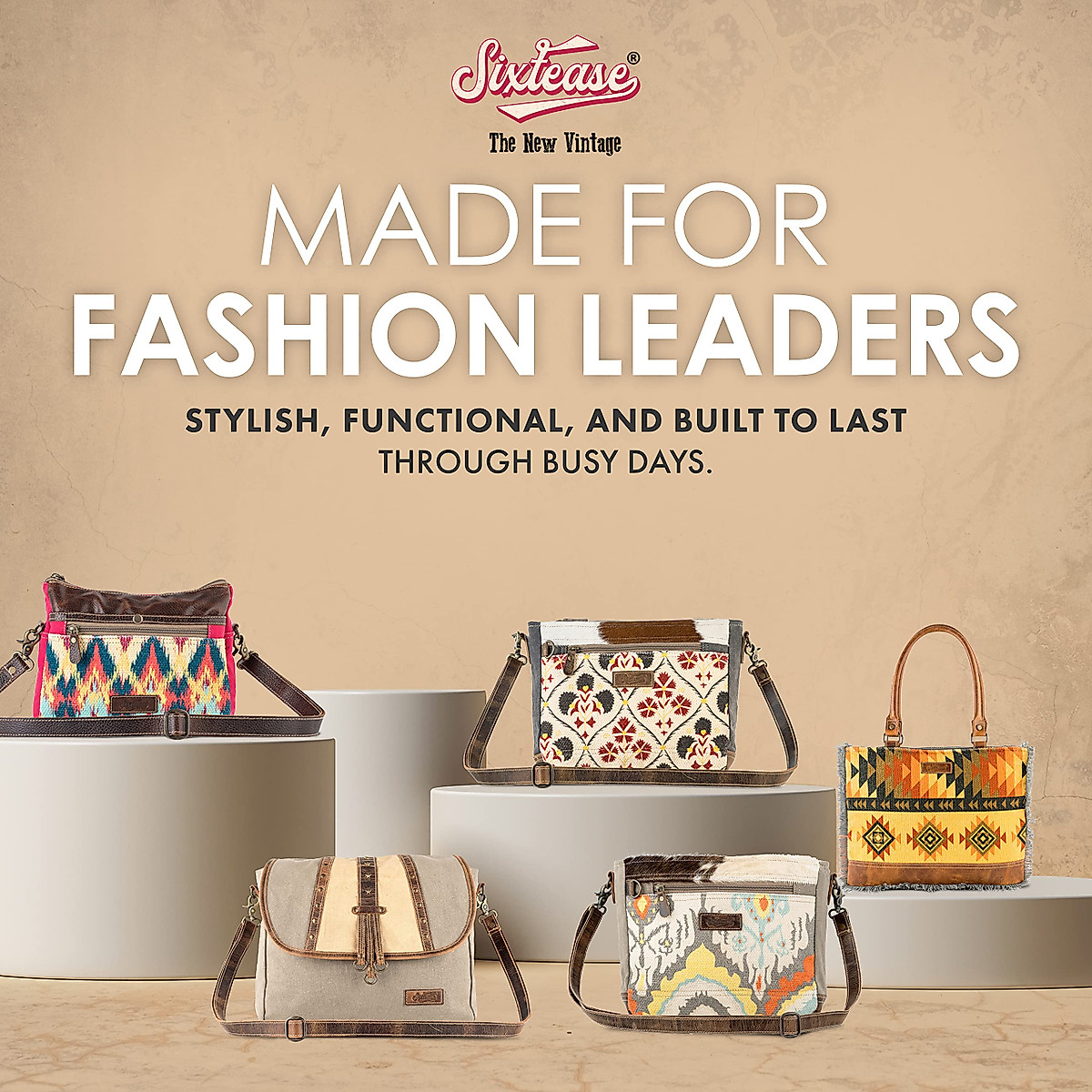 SIXTEASE Crossbody Bag for Women Vintage Style Genuine Leather, Upcycled Canvas, Rug, or Hair On - Cross Body Womens Bags with Inside Zipper Pockets - Larger Capella