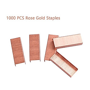Unime Rose Gold Stapler Acrylic Desktop Stapler with 1000 PCS Rose Gold Staples and 10 Pieces Blinder Clips for Office School Home Accessory