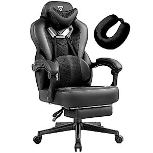 Vigosit Gaming Chair PRO, Ergonomic Gaming Chairs for Adults Heavy People, Massage Reclining Office Desk Computer Chair with Footrest and Lumbar Support, Big Tall Mesh Gamer Chair with Cushion (Black)