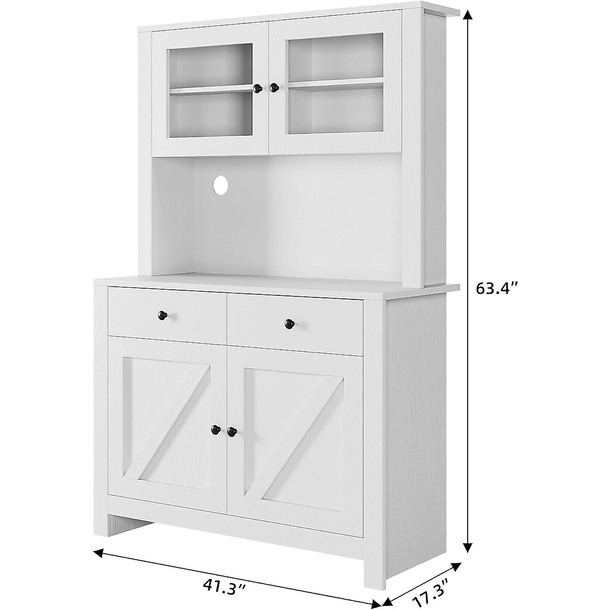 GarveeHome Kitchen Pantry Cabinet with Microwave Stand, Freestanding Hutch Cabinet with Buffet Cupboard, Tall Kitchen Cabinets with Adjustable Shelves for Kitchen, Dining Room, White
