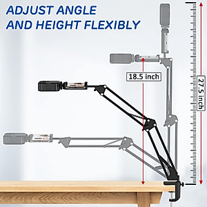 Overhead Phone Mount, Articulating Arm Cell Phone Holder with LED Light, Flexible Phone Stand for Live Streaming, Video Recording, Painting Lighting, Cooking
