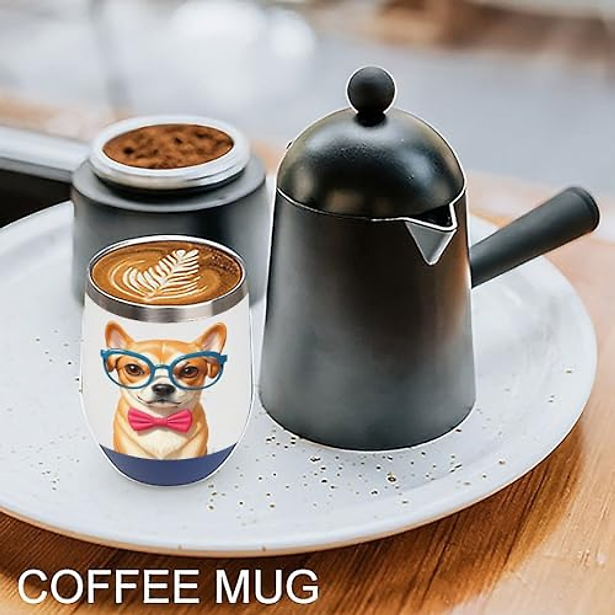OPTKSNCU 304 Stainless Steel Insulated Cup with Lid, Pet Dog Soft Bow Tie, Oversized Glasses Print Durable, And Easy to Clean – Ideal for Home, Office, And Gift Giving