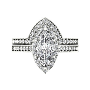 Clara Pucci 2.48ct Marquise Cut Genuine Zircon 14k White Gold Halo Solitaire W/Accents Wedding Bridal Engagement Set Ring Size 3.5