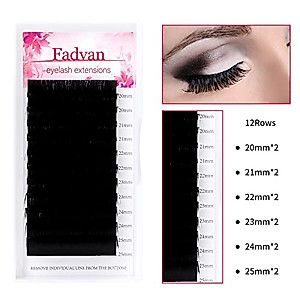 Eyelash Extensions C Curl Individual Lashes Not Easy Fans 0.07mm 20-25mm Mixed Tray Faux Mink Eyelash Extension Supplies Classic Lash Extensions Professional Salon Use by FADVAN (0.07mm-C, 20-25mm)