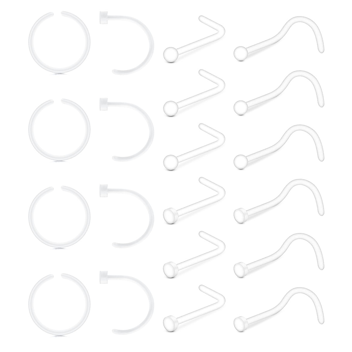 Anicina 18G 20G Clear Nose Rings Studs for Work Clear Nose Piercing Hoop Plastic Nose Rings for Surgery Screw L Shaped Nose Studs Plastic Bioflex Flexible Nostril Piercing Retainer
