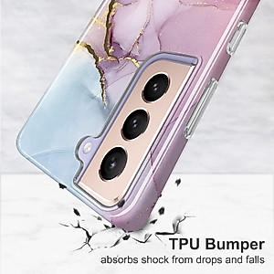 JIAXIUFEN Galaxy S21 Case Gold Electroplated Glitter Marble Slim Shockproof TPU Soft Rubber Silicone Cover Phone Case for Samsung Galaxy S21 5G 6.2 inch 2021 Purple Blue