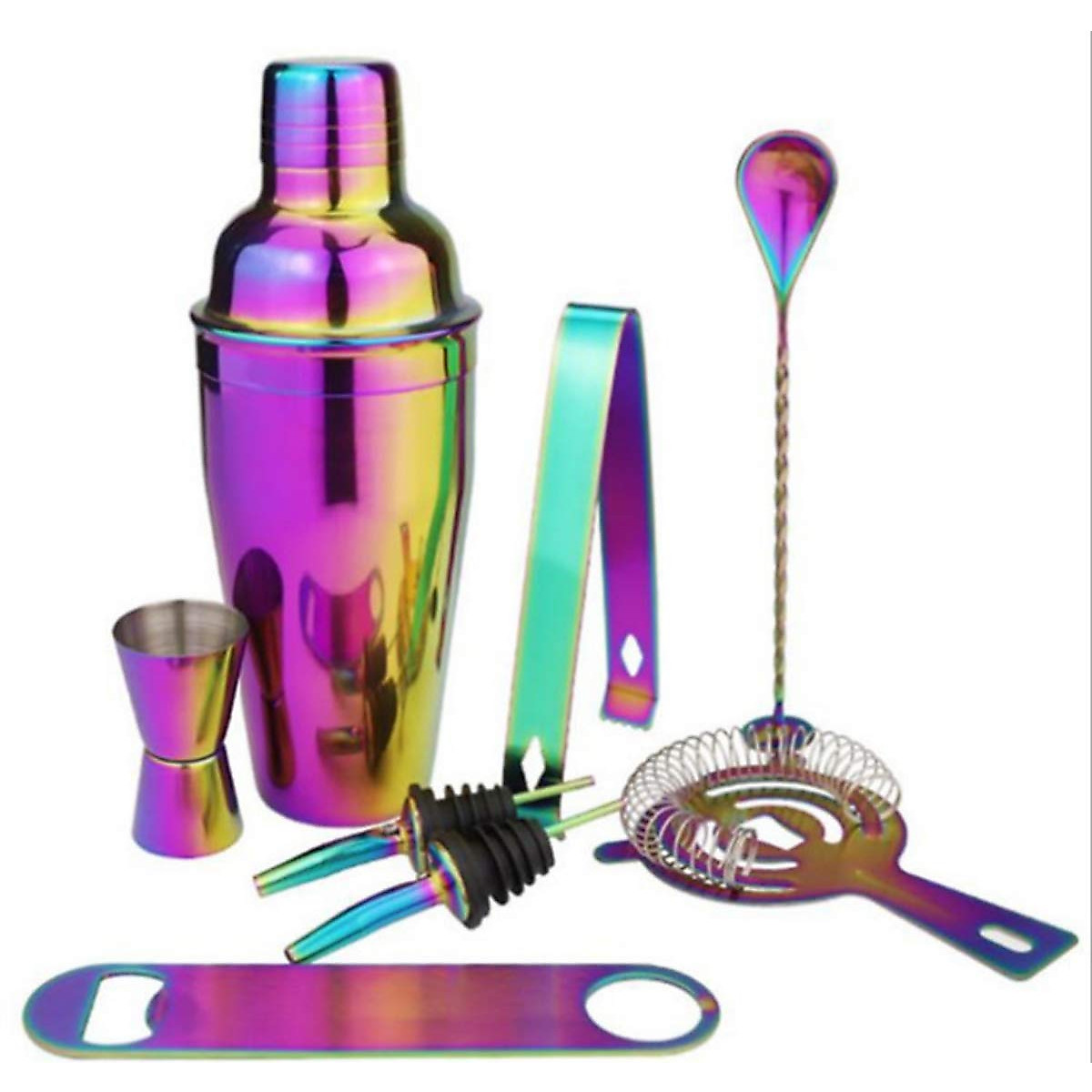 8Pcs Rainbow-Cocktail-Shaker-Set Professional Bartender-Muddler-Kit​ Stainless-Steel Bar-Tool for Party/Home