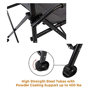 Pacific Pass Heavy Duty Padded Chair w/ Built-In Storage and Cup Holder, Includes Bag - Polyester, Black