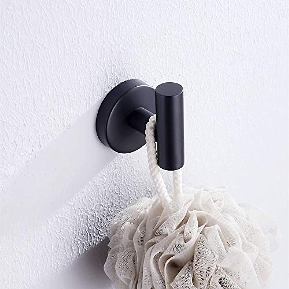 Nolimas Towel Coat Hook Matte Black SUS304 Stainless Steel Bathroom Clothes Cabinet Closet Sponges Robe Hook Wall Mounted Round Kitchen Heavy Duty Door Hanger 1 Pack