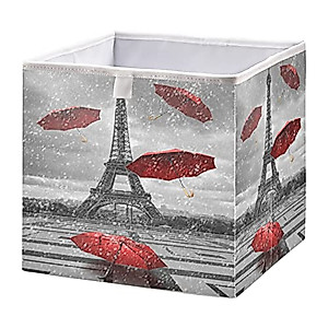 KEEPREAL Eiffel Tower Red Umbrella Basket Bin Large Storage Basket Toy Basket Cube Storage Basket Clothes Basket Decorative Basket for Home Office