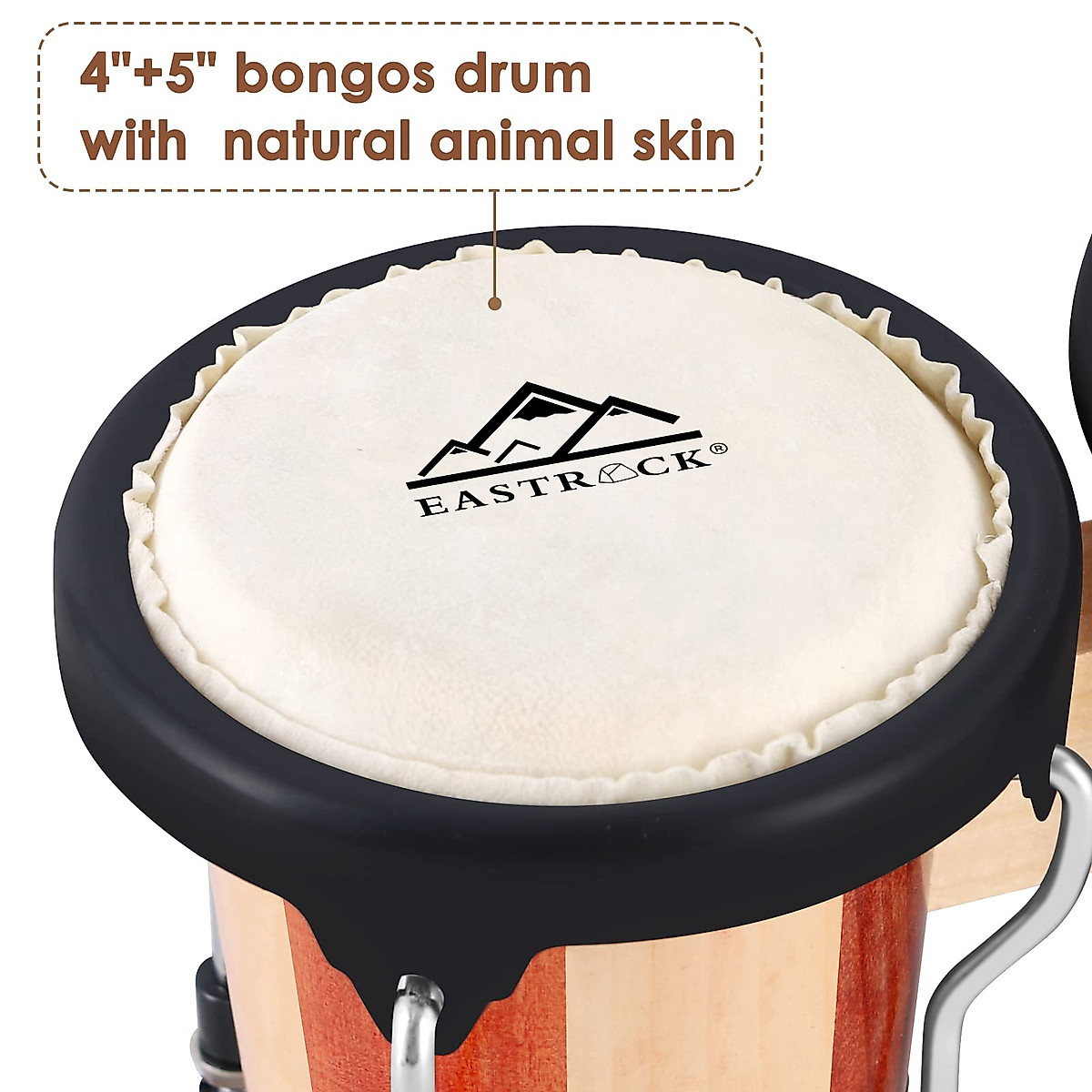EastRock Bongo Drum 4” and 5” Bongos Drum Set for Adults Kids Beginners Professionals Tunable Wood and Metal Drum Percussion Instruments with Tuning Wrench