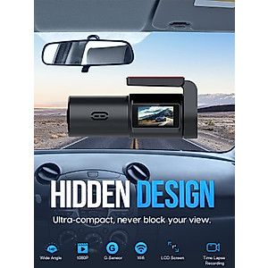 pperfcoo Front Dashcam 1080P Dash Cam Car Camera for Surveillance 360 WiFi Smart Mini Dash Camera for Cars 1'' IPS Screen APP, Loop Recording, 24H Parking Moni