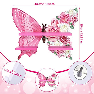 Bencailor Wall Decor Shelf Bedroom Hanging Shelf Wall Mounted Shelf Wooden Floating Shelves Bathroom Decor for Girls Bedroom Nursery Gift (Butterfly)