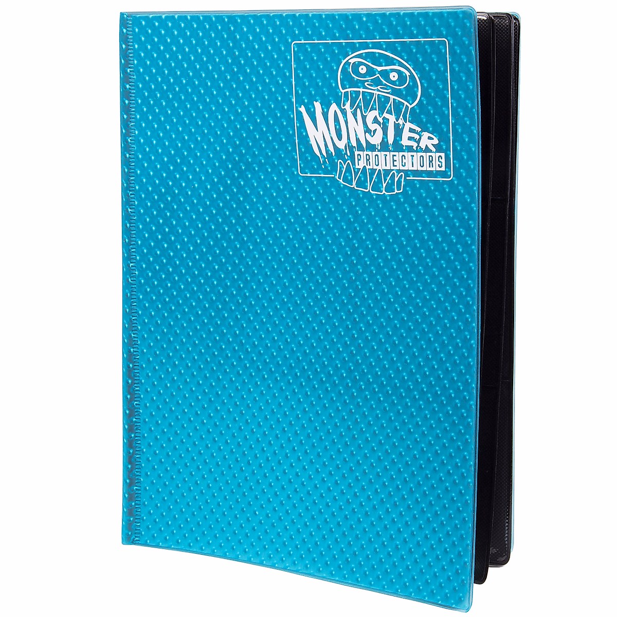 Monster 9 Pocket Trading Card Binder - Holofoil Aqua Blue Album, Anti-Theft TCG Protection w Side Loading Padded Pockets, Double Sided, Holds 360 Cards, For Sports, Gaming, Kpop, Christmas Gift