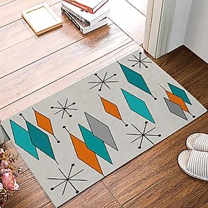 Doormat Bath Rugs Non Slip Middle of the Century Modern Diamond Vintage Retro Minimalistic Geometry Washable Cover Floor Rug Absorbent Carpets Floor Mat Home Decor for Kitchen Bathroom Bedroom (16x24)