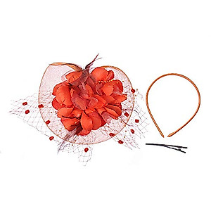 Derby Netting Mesh Headband,BOLUBILUY Feather Big Flowers Hair Band Tea Party Girls Women Wedding Bridal Fascinator Hat