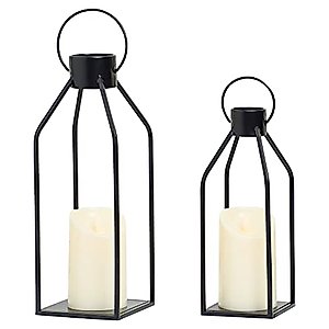 HPC Decor Modern Farmhouse Lantern Decor- Black Metal Candle Lanterns Living Room Decor- Lanterns Decorative w/ Timer Flickering Candles for Home Decor, Indoor, Outdoor, Table, Fireplace Mantle Decor