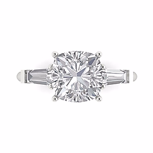 Clara Pucci 3.50ct Cushion cut 3 stone Solitaire Lab Created White Sapphire Designer Anniversary Bridal Engagement Ring 14k White Gold 5