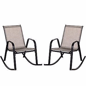 Patio Rocker Chair Rocking Chairs 2 Piece Modern Outdoor Furniture Ergonomic Rockers with Breathable Fabric Seat, Sturdy Metal Patio Furniture for Front Porch, Backyard, Garden(Brown*2)