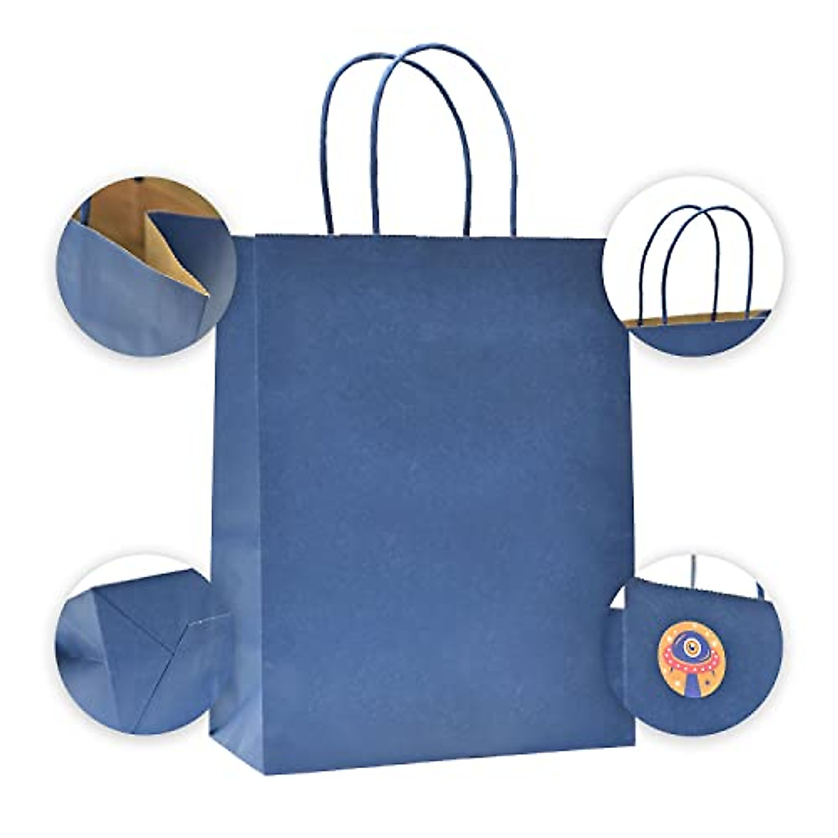 Nexmint Blue Gift Bags: 24 Pack Medium Paper Bags With Handle. Great Bags for Holidays, Graduation, Congratulations, Wedding, Birthday, Shopping, Party Favors, Treats, Goodies, Business Tchotchkes, Retail