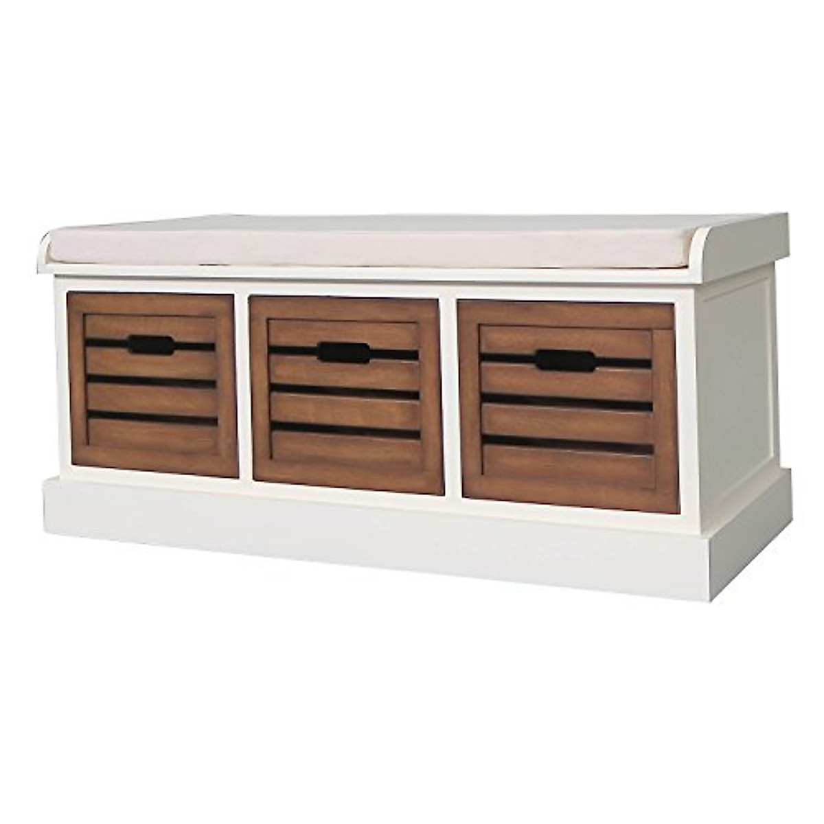 Decor Therapy Melody Three Drawer Bench with Cushion Wood White Honeynut (FR6337) White and Honey