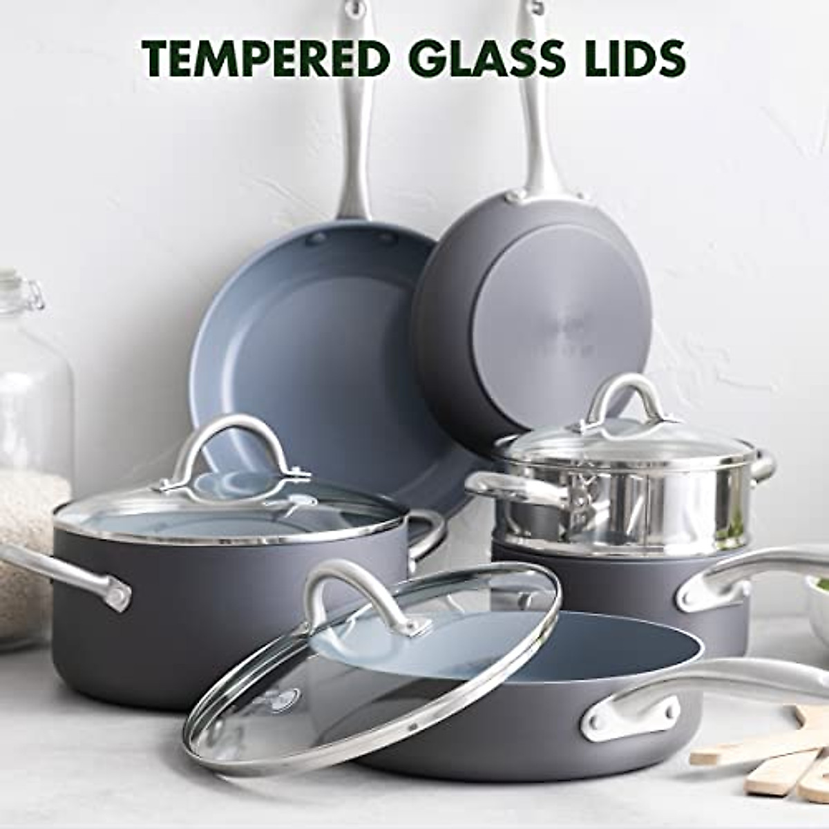 GreenPan Lima Hard Anodized Healthy Ceramic Nonstick 12 Piece Cookware Pots and Pans Set, PFAS-Free, Oven Safe, Gray