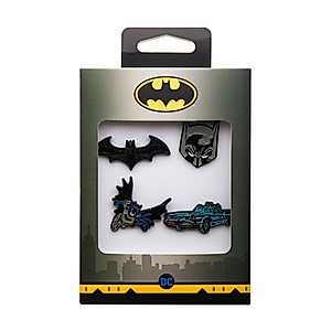 Officially Licensed DC Comics Unisex Adult Batman Enamel Lapel Pin Set (4 piece), Grey, One Size